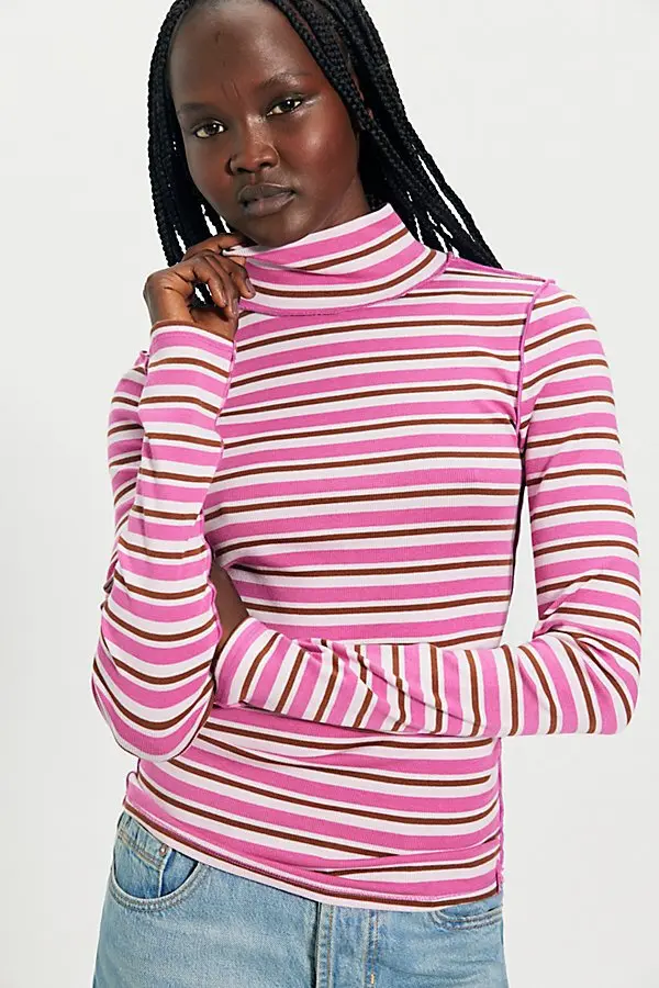 Free People We The Free Good Good Stripe Turtleneck Top - Pink